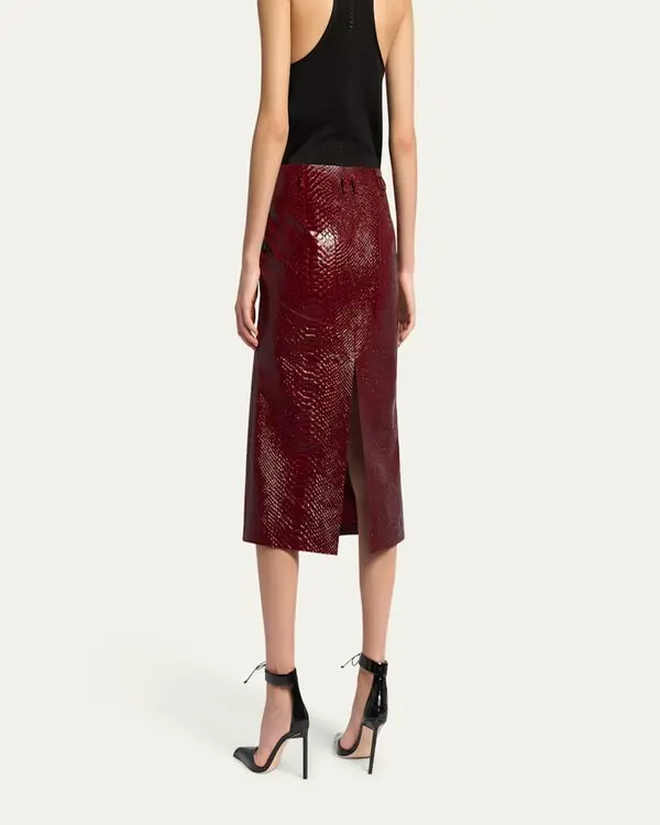TOM FORD Snake-effect Leather Midi Skirt