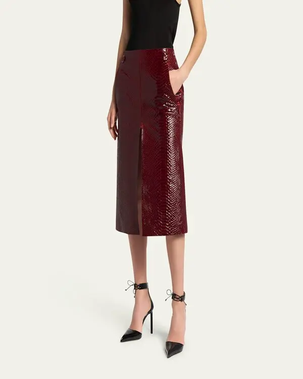 TOM FORD Snake-effect Leather Midi Skirt