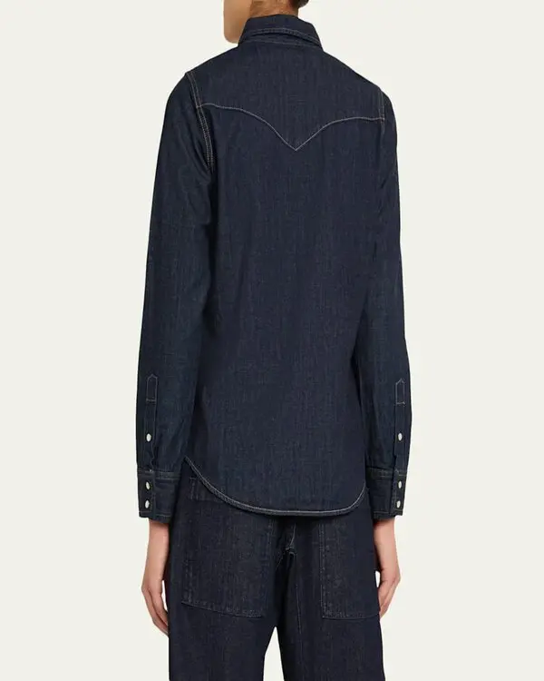 NILI LOTAN Travis Denim Western Shirt - Light Blue