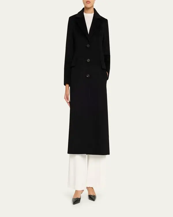 Fleurette Mia Italian Wool Maxi Coat - Black