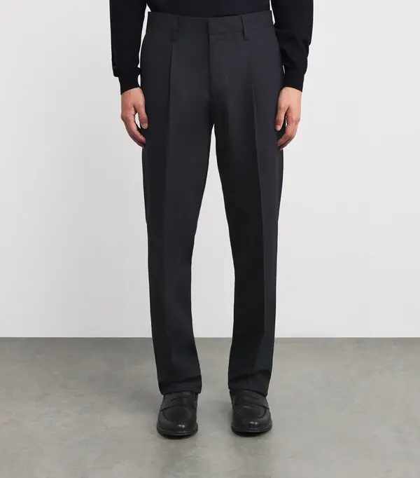 LARDINI Wool-blend Pleated Straight Trousers - Navy