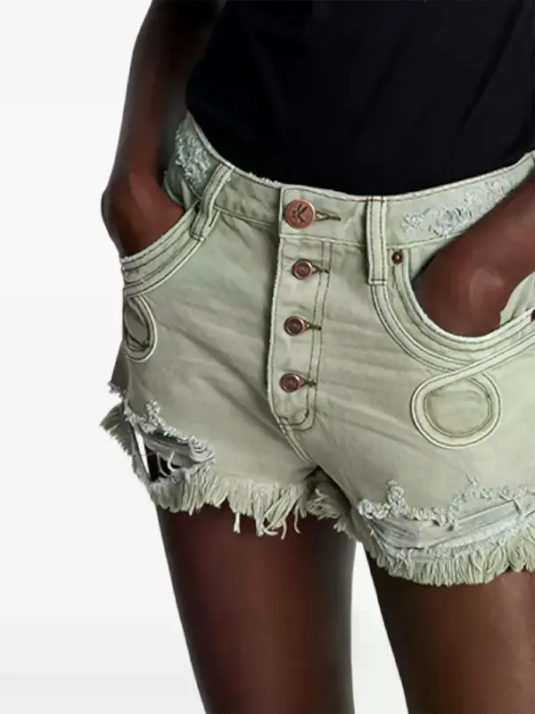 ONETEASPOON Le Wolves Le Loop Buttoned Frayed Hem Shorts