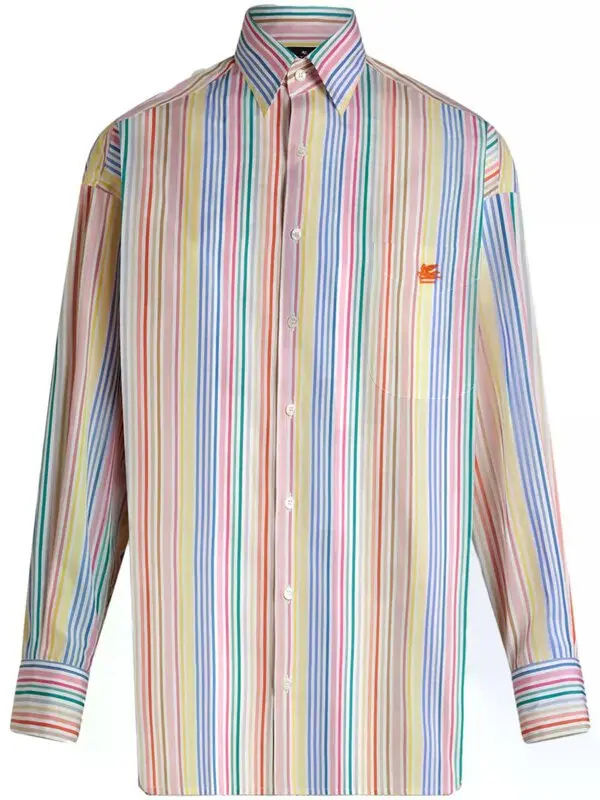 Etro Pegaso-embroidery Striped Cotton Shirt