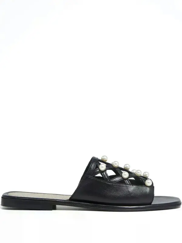 Elina Linardaki Checkmate Pearl-embellished Sandals - Black