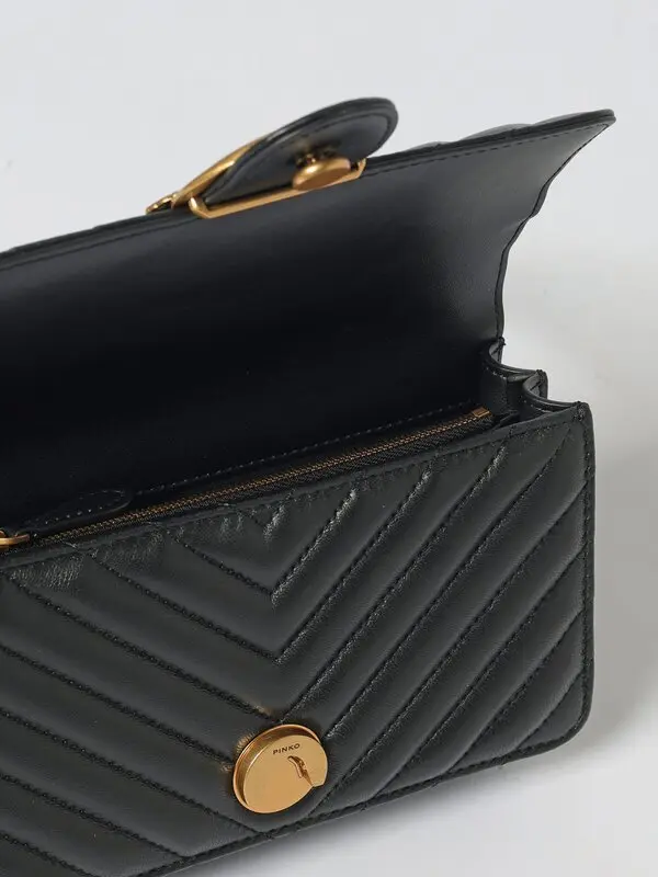 Pinko Quilted Leather Shoulder Bag With Metal Chain - Black