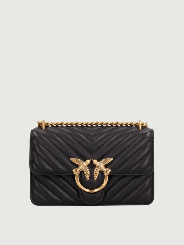 Pinko Quilted Leather Shoulder Bag With Metal Chain - Black