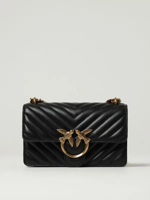 Pinko Quilted Leather Shoulder Bag With Metal Chain - Black