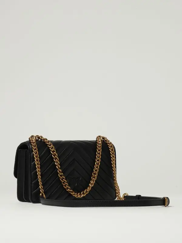 Pinko Quilted Leather Shoulder Bag With Metal Chain - Black