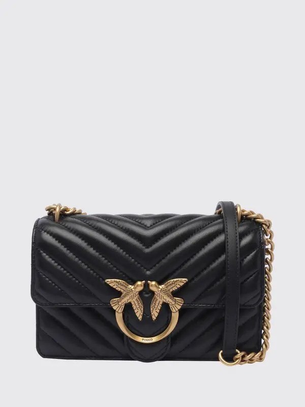 Pinko Quilted Leather Shoulder Bag With Metal Chain - Black