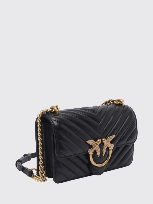 Pinko Quilted Leather Shoulder Bag With Metal Chain - Black