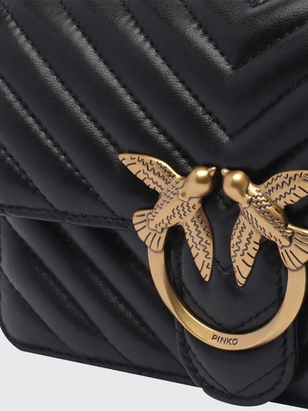 Pinko Quilted Leather Shoulder Bag With Metal Chain - Black