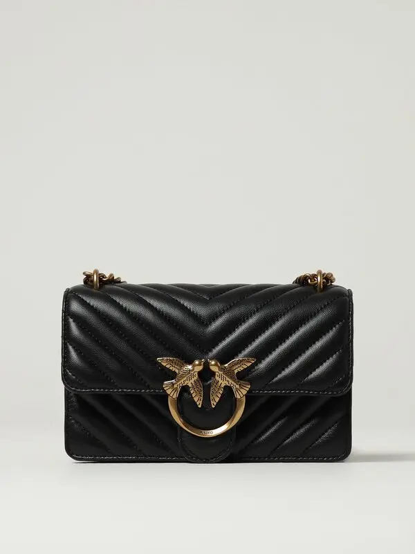 Pinko Quilted Leather Shoulder Bag With Metal Chain - Black