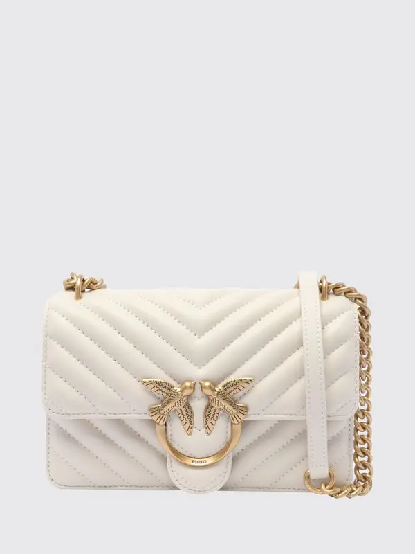 Pinko Quilted Leather Shoulder Bag With Metal Chain - White