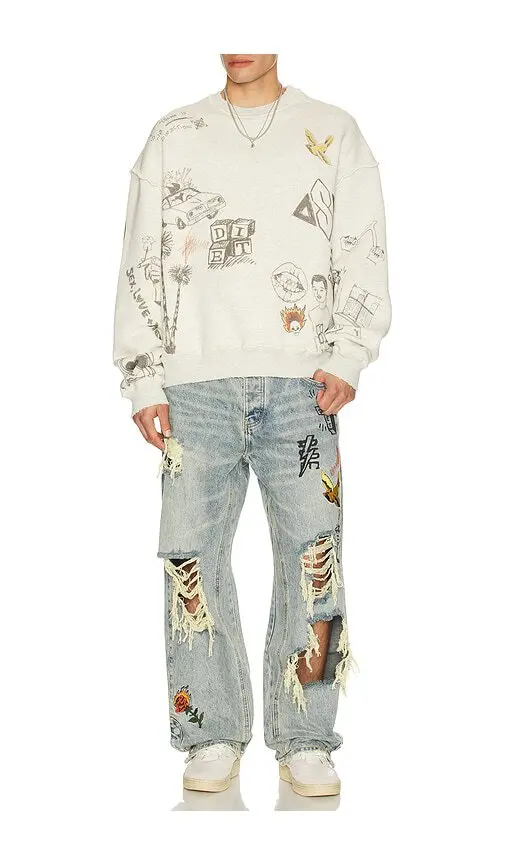 DIET STARTS MONDAY Doodle Crew Neck Sweatshirt