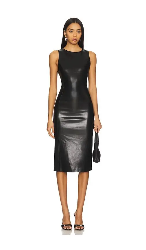 Alice + Olivia Wynell Faux Leather Midi Dress in Black - Size 6