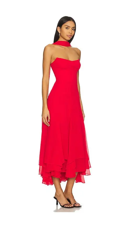 Amanda Uprichard Monterey Dress With Scarf - Cherry Red | Editorialist