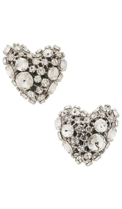 AREA Crystal Cluster Heart Earrings - Clear Crystal & Silver