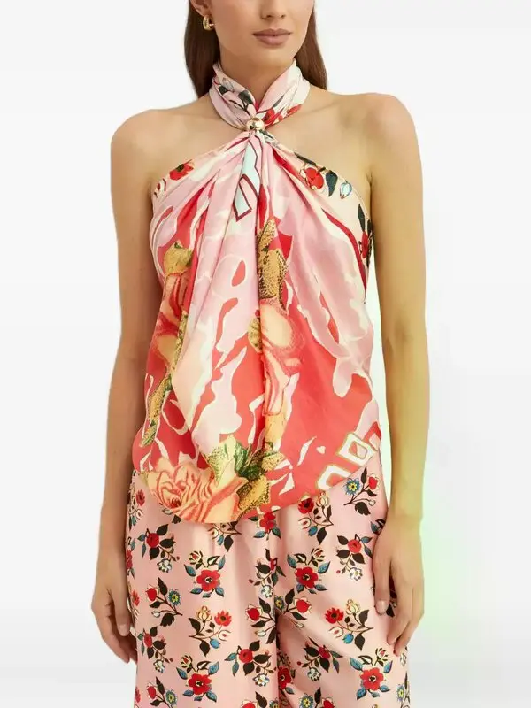 Camilla Patterned Square Silk Scarf - Pink