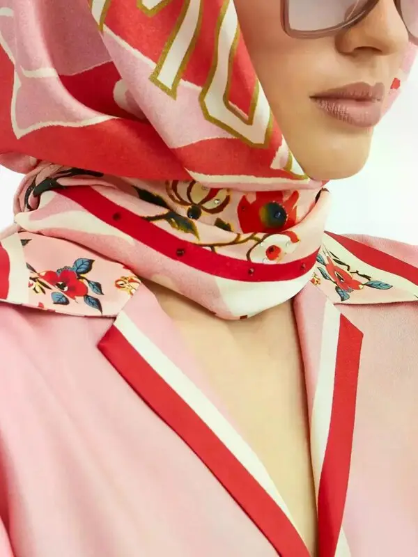 Camilla Patterned Square Silk Scarf - Pink