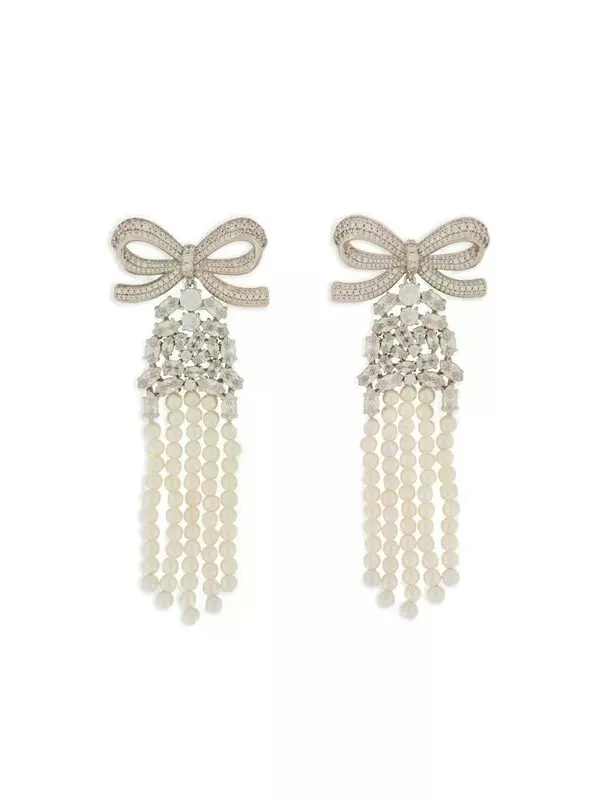SELF-PORTRAIT Bow Faux-pearl Drop Earrings - Silver