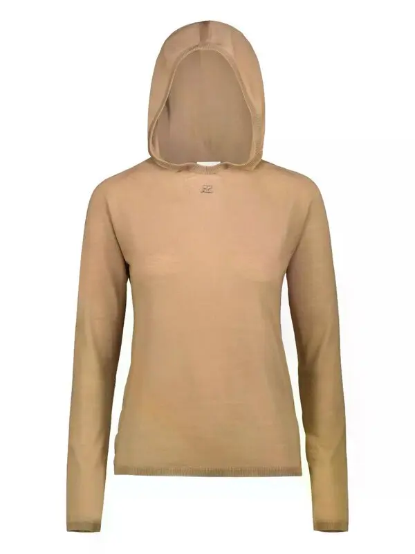 COURREGES Logo-embroidered Wool Hoodie - Neutrals