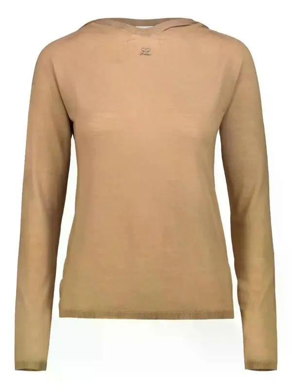 COURREGES Logo-embroidered Wool Hoodie - Neutrals