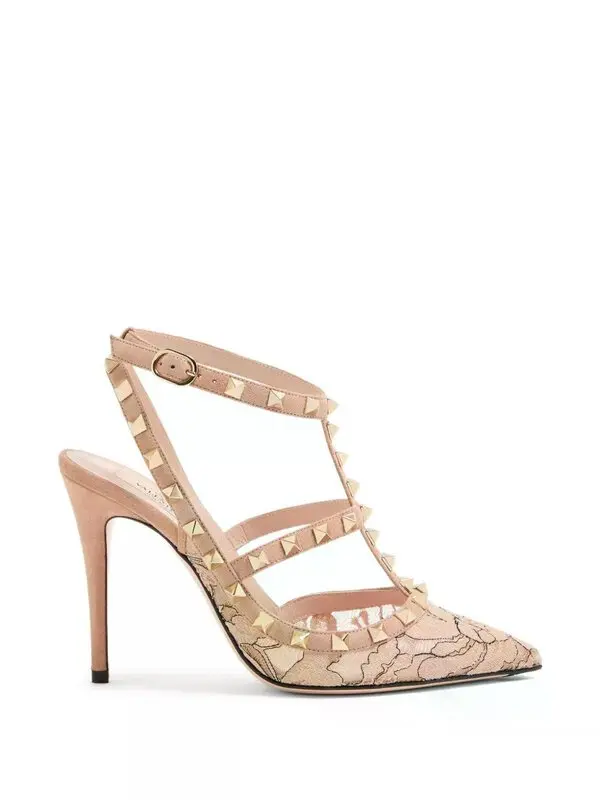 Valentino Garavani Rockstud Lace Pumps With Straps - Neutrals