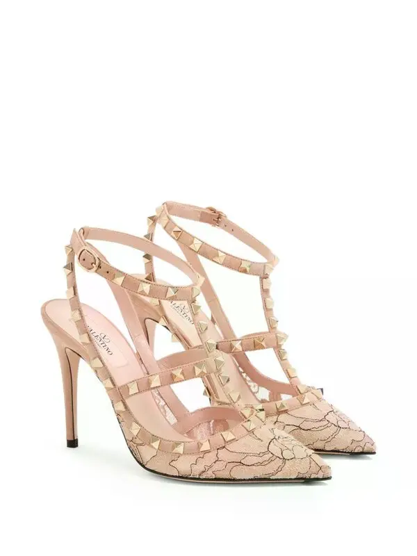 Valentino Garavani Rockstud Lace Pumps With Straps - Neutrals
