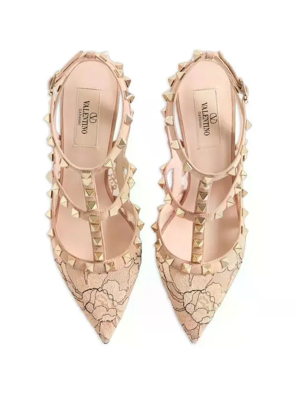 Valentino Garavani Rockstud Lace Pumps With Straps - Neutrals