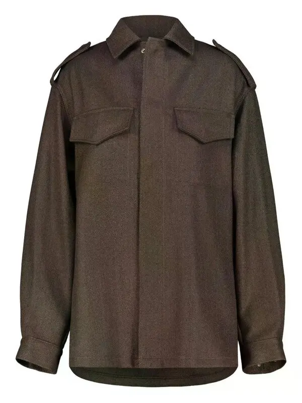DRHOPE Flap-pockets Epaulettes Shirt Jacket - Brown