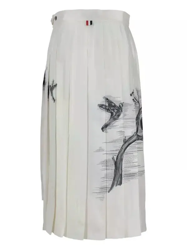 Thom Browne Pleated Bird-print Midi Skirt