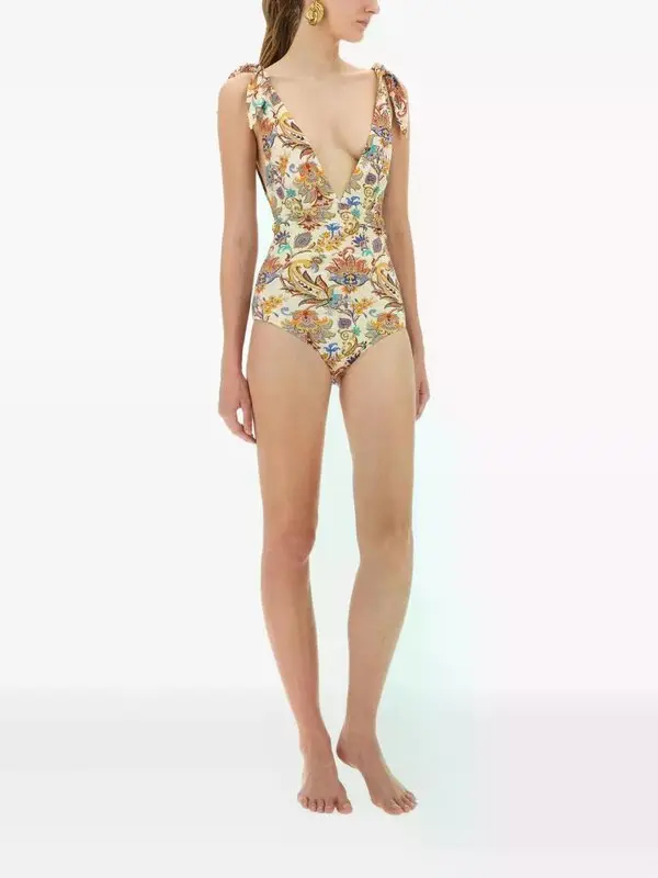 Etro Tie-shoulder Paisley-print Swimsuit - Neutrals