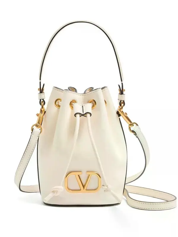 Valentino Garavani Mini Vlogo Signature Leather Bucket Bag - Neutrals