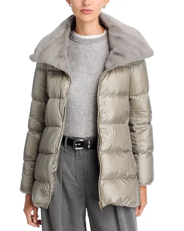 Herno Ultralight Down High Low Mid Length Coat - Grigio Perla