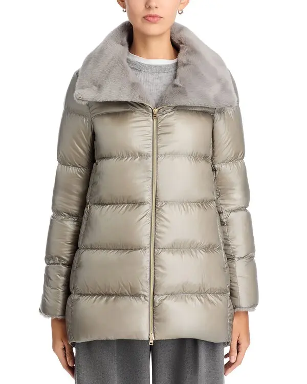 Herno Ultralight Down High Low Mid Length Coat - Grigio Perla