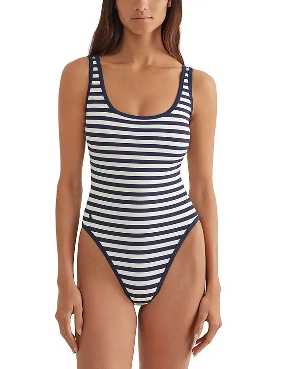 Polo Ralph Lauren Scoop Neck One Piece Swimsuit - White/navy