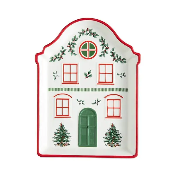SPODE Christmas Tree Christmas Village Red Tidbit Tray - Green