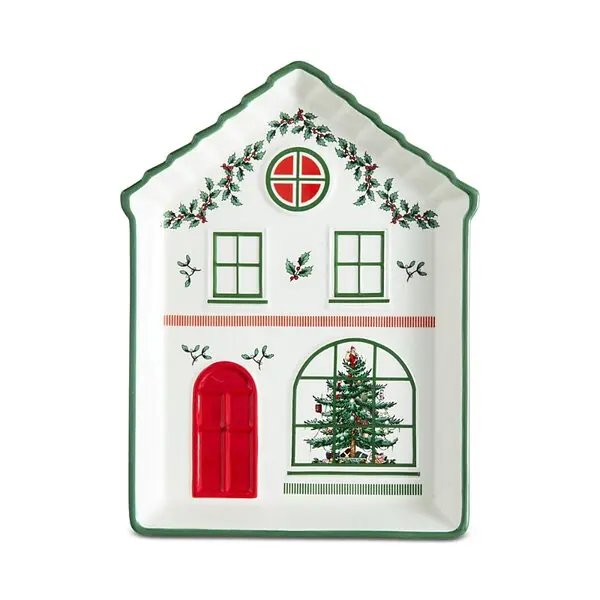 SPODE Christmas Tree Christmas Village Tidbit Tray - Green