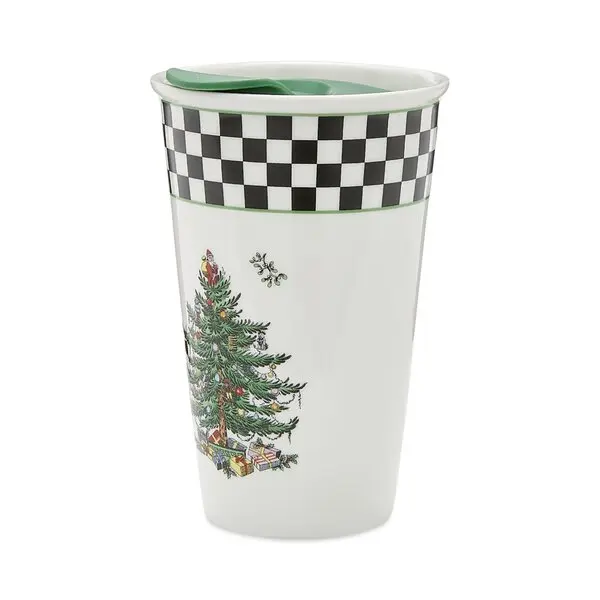 SPODE Christmas Tree Black & White Travel Mug