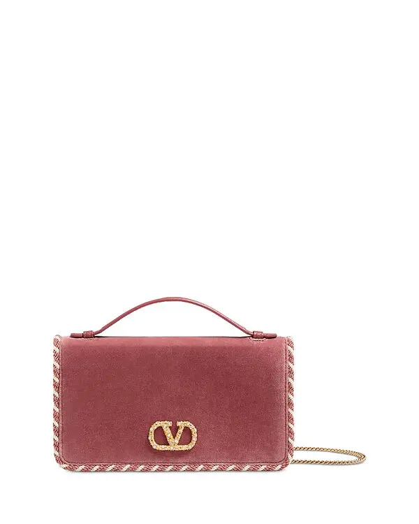 Valentino Garavani Jewel Vlogo Signature Velvet Top Handle Chain Wallet - Phard