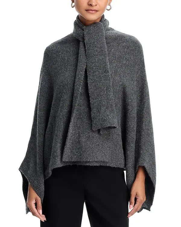 Aqua Cropped Poncho W/ Scarf Exclusive - Charcoal