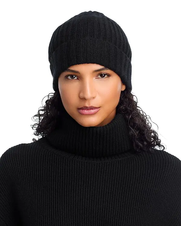 Bloomingdale'S C Exclusive Cashmere Ribbed Beanie - Black