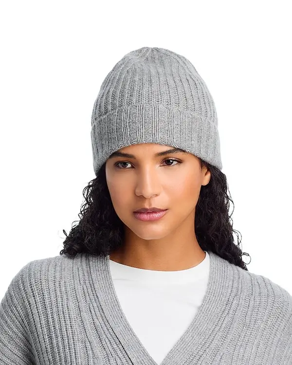 Bloomingdale'S C Exclusive Cashmere Ribbed Beanie - Cement