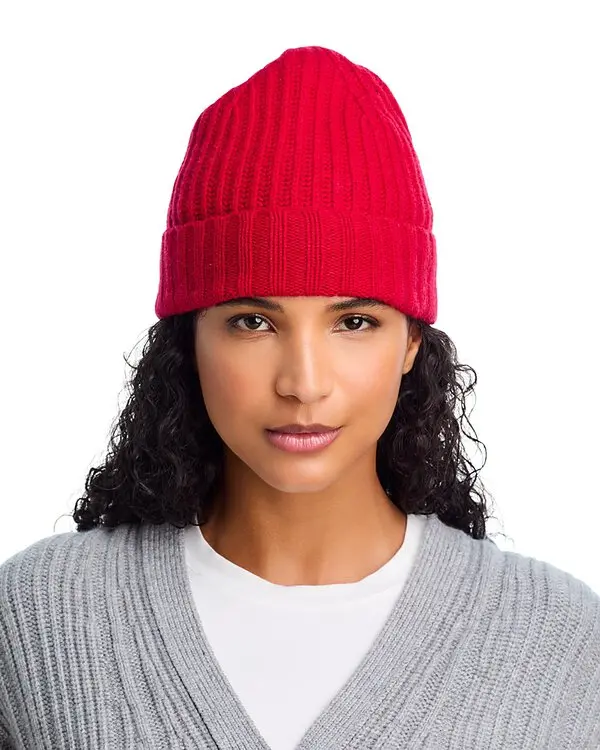 Bloomingdale'S C Exclusive Cashmere Ribbed Beanie - Cherry