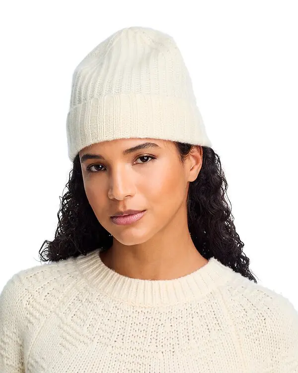 Bloomingdale'S C Exclusive Cashmere Ribbed Beanie - Ivory