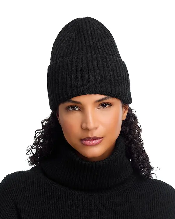 Aqua Solid Rib Knit Cuff Beanie - Black