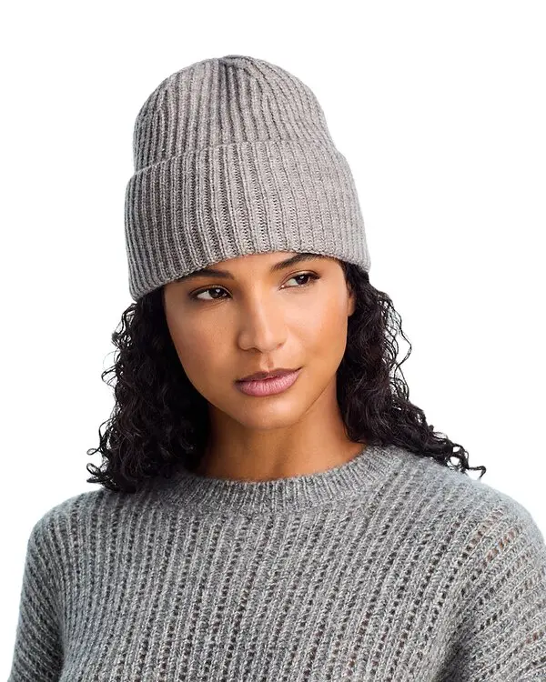 Aqua Solid Rib Knit Cuff Beanie - Grey