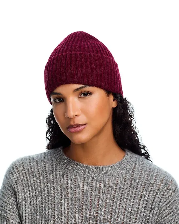 Aqua Solid Rib Knit Cuff Beanie - Maroon
