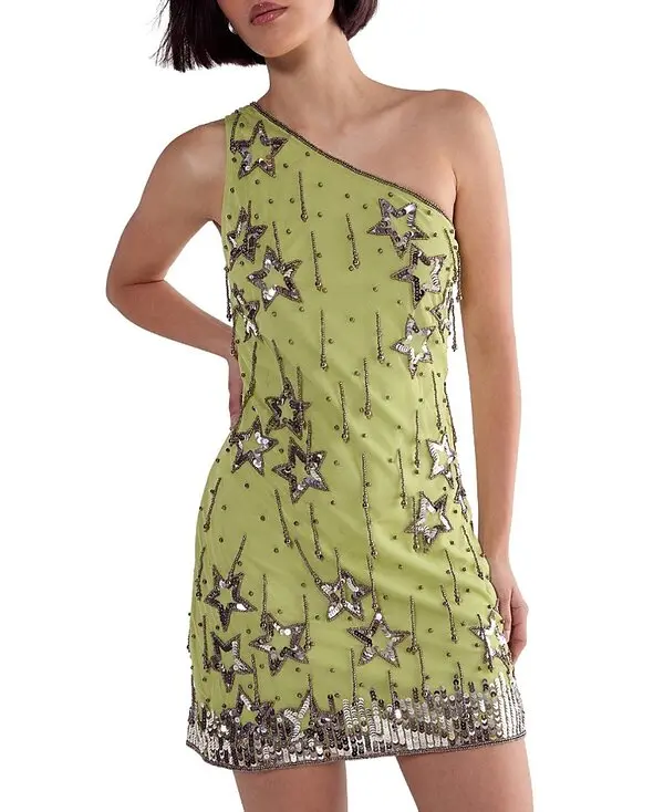 Nasty Gal Tassel One Shoulder Sequin Mini Dress In Lime - 25% Off |  Editorialist
