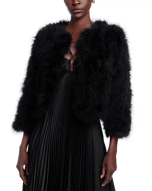 Adrienne Landau Marabou Feather Jacket - Black Onyx